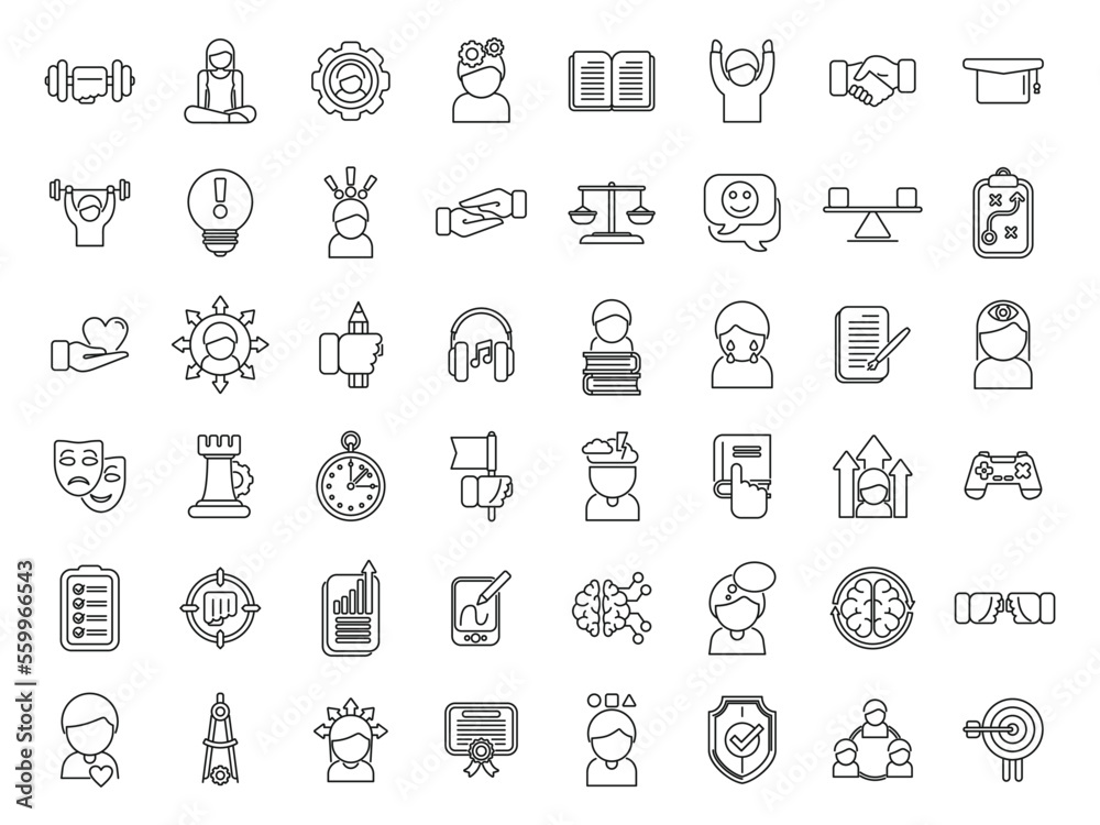 Coping skills icons set outline vector. Love stress. Breath anxiety ...