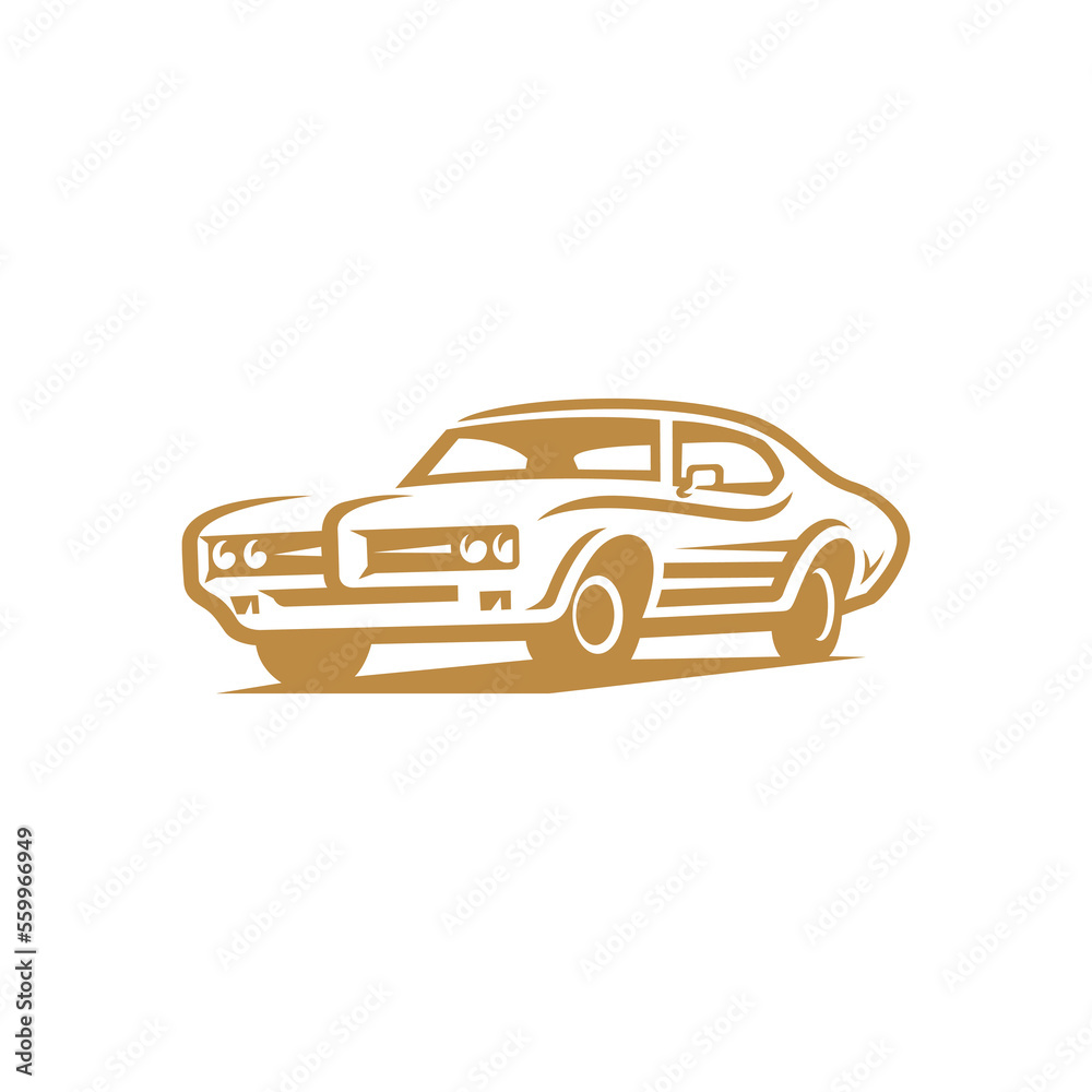 Classic muscle car line art. Vintage retro vehicle vector illustration ...