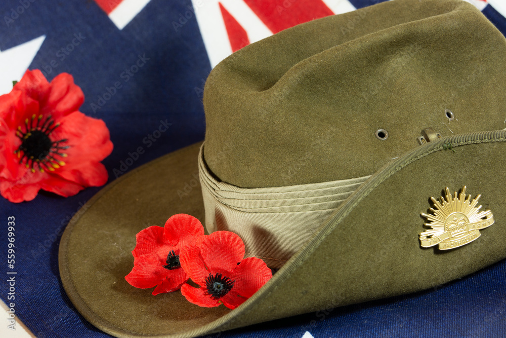 Australian army diggers slouch hat with the Australian flag and red ...
