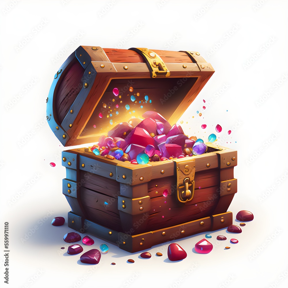 A magical treasure chest filled with crystals Stock Illustration ...
