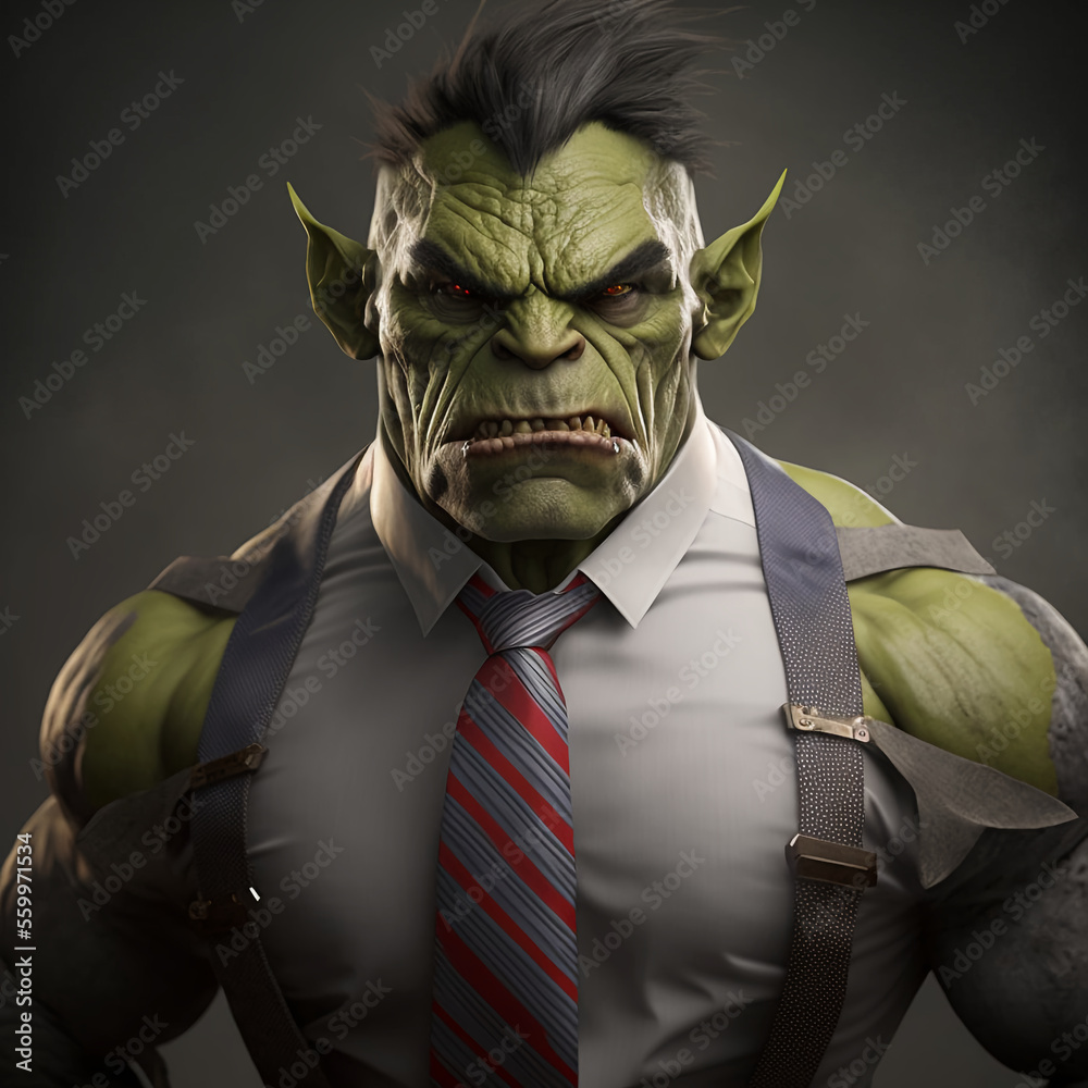 Orc Businessman with a Mohawk in a Ripped Suit. [Sci-Fi, Fantasy ...