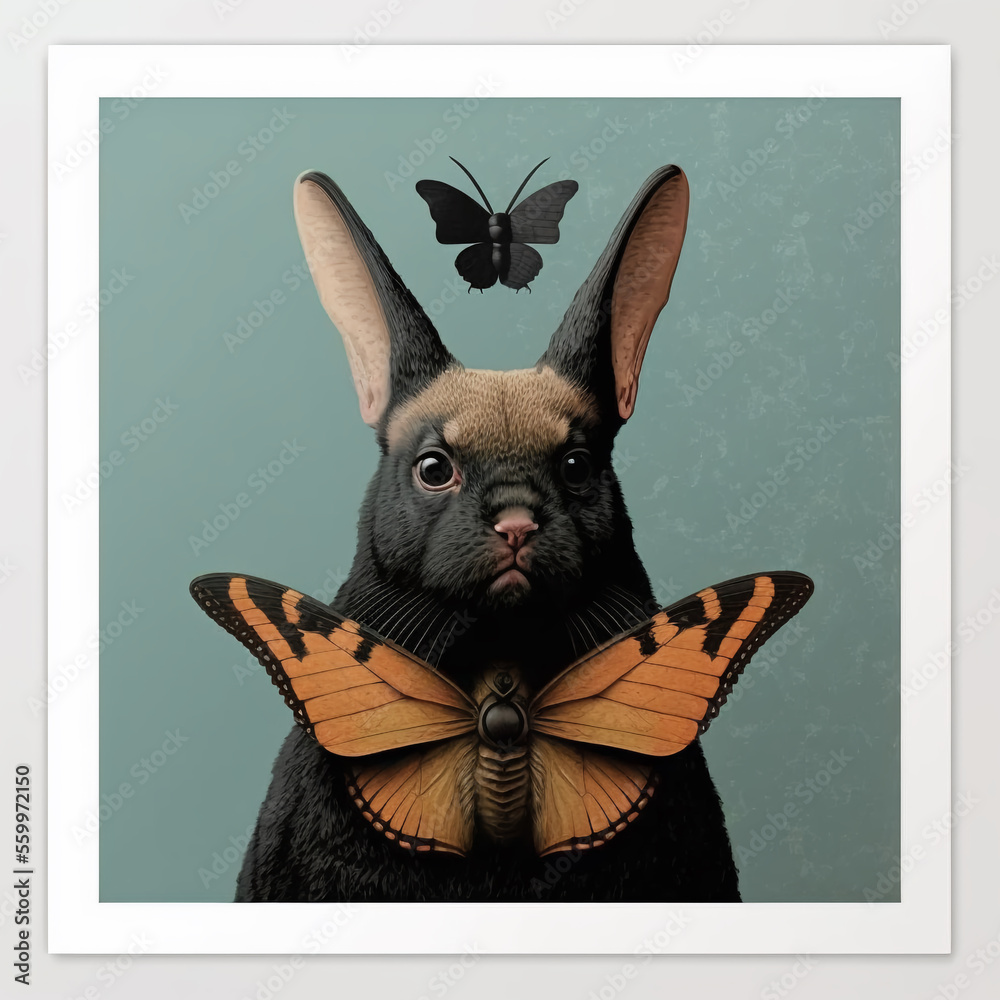 Surreal Painting of a Black Rabbit with Butterflies. [Fantasy, Historic ...