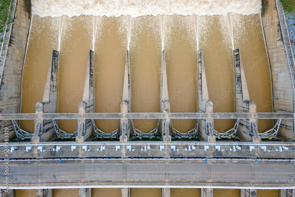 Aerial view over Pasak Chonlasit Dam or Pa Sak Jolasid Dam, located ...
