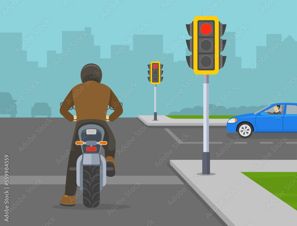 Safe motorcycle riding rules and tips. Stop your bike before the stop ...