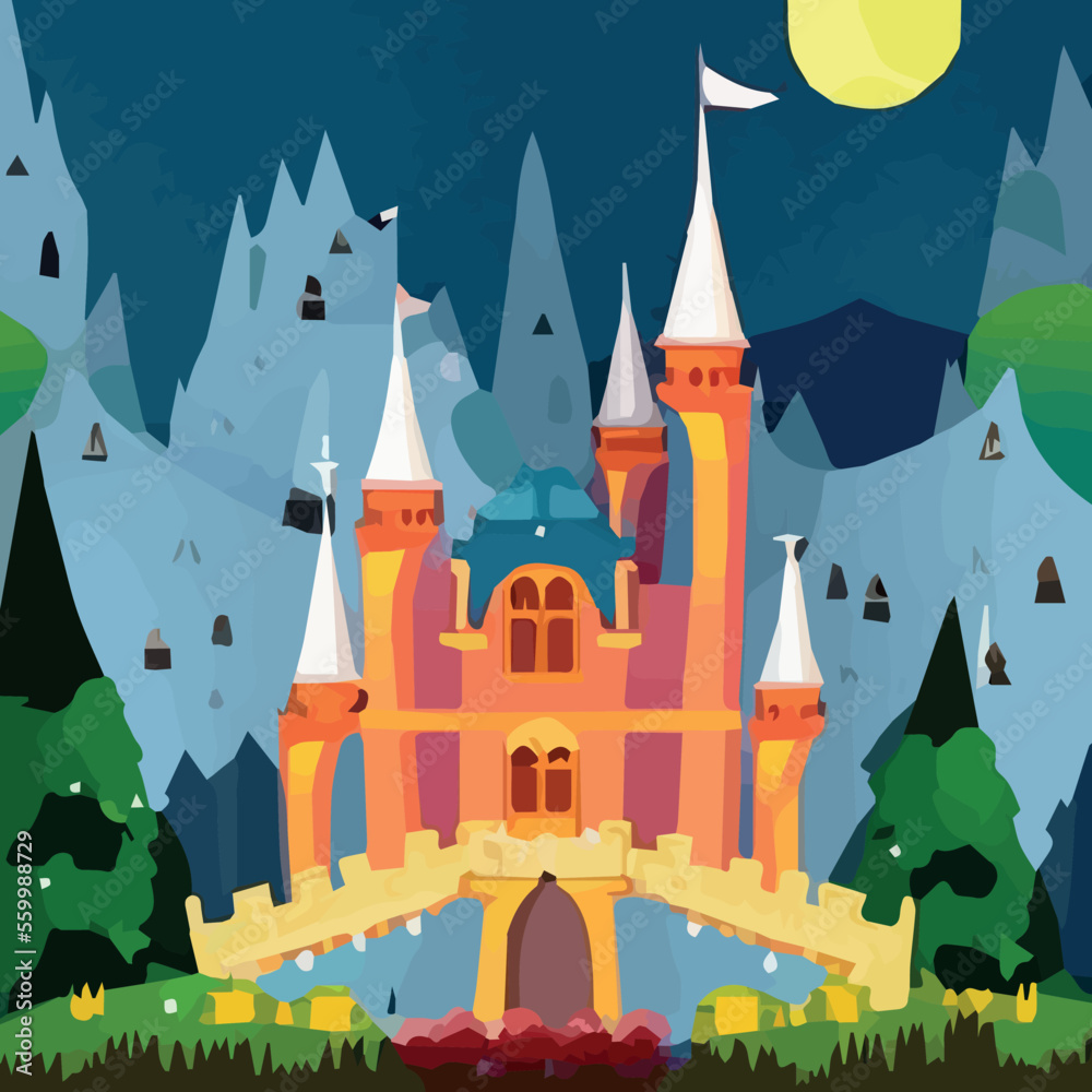 Medieval castle towers. Fairy tail appearance, king-fortress and ...