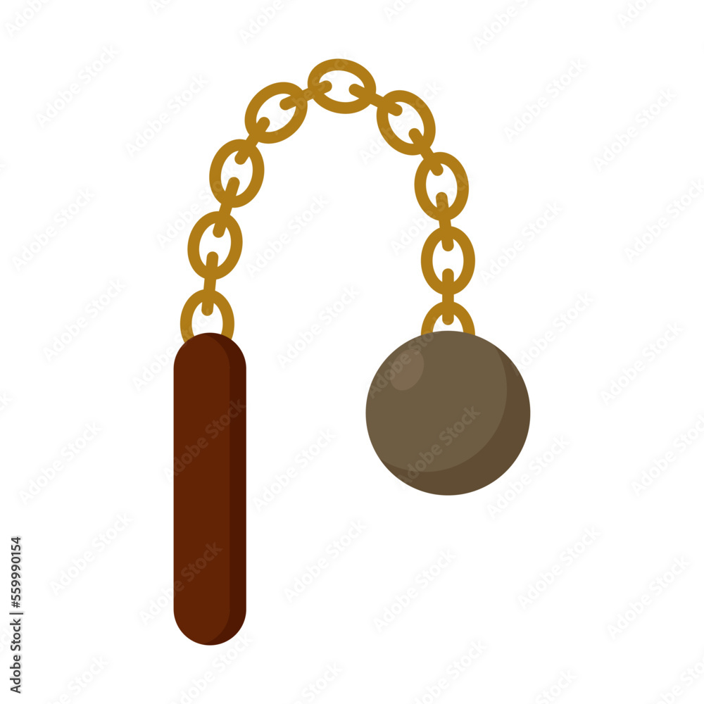Ancient iron ball on chain with handle of warrior vector illustration ...