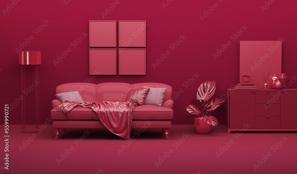 Viva magenta is a trend colour year 2023 in the living room. Interior ...