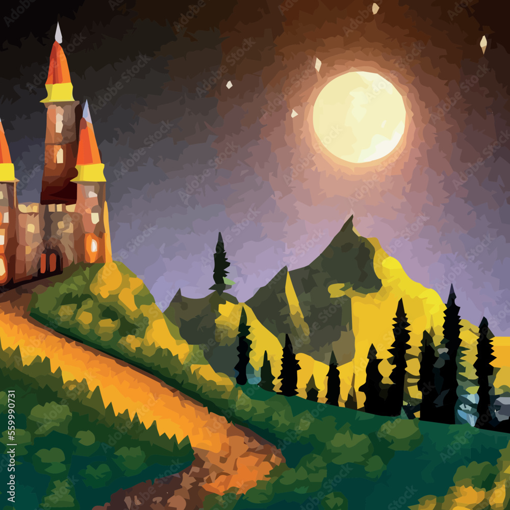 Medieval castle towers. Fairy tail appearance, king-fortress and ...