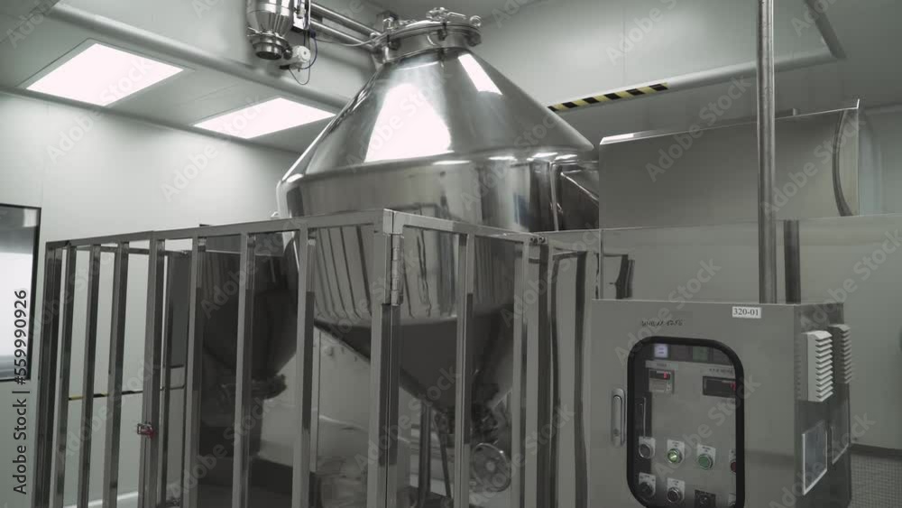 Production of medicines and tablets, view of a special chrome plated ...