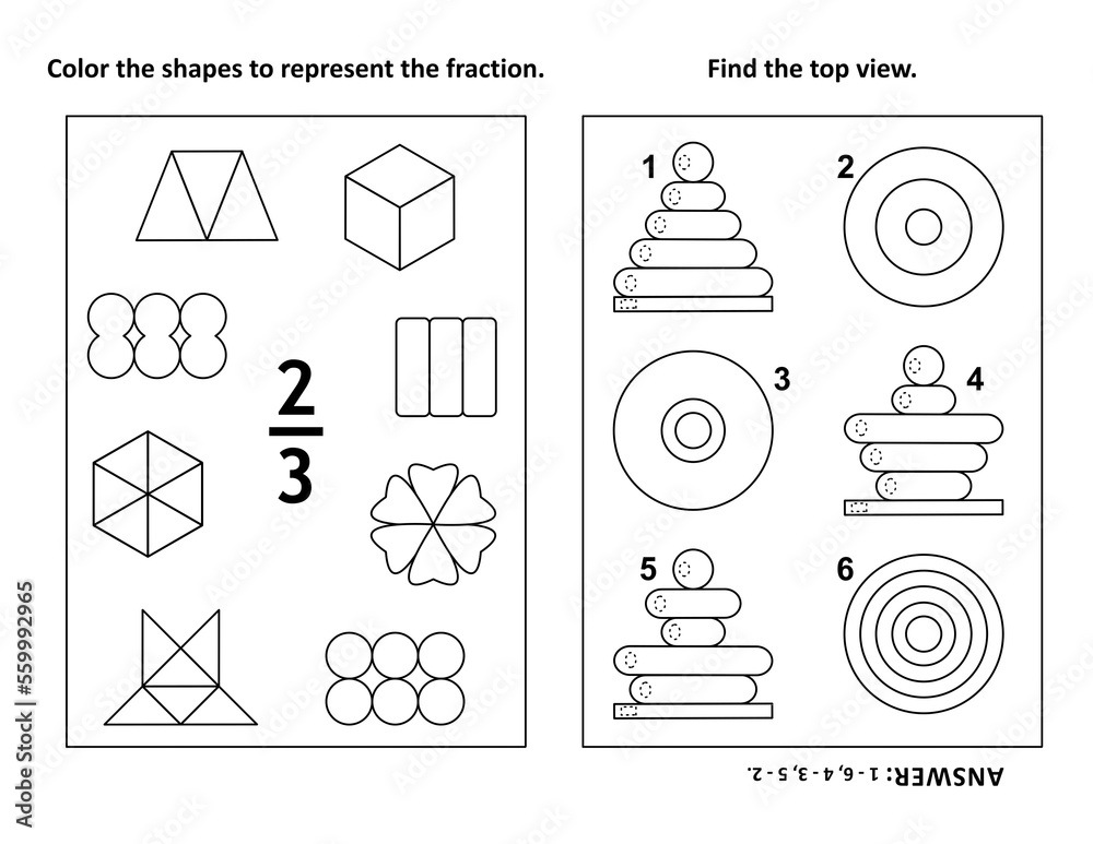 Two visual math puzzles and coloring pages. Color the shapes to ...