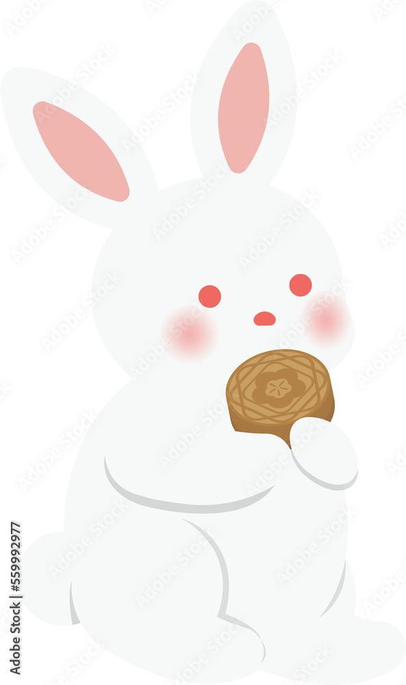 Cartoon comic vector of cute rabbit eating moon cake Stock Illustration ...