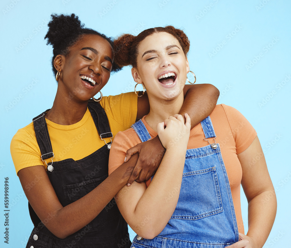 Happy young women, lesbian and couple with fashion, marketing and lgbt ...
