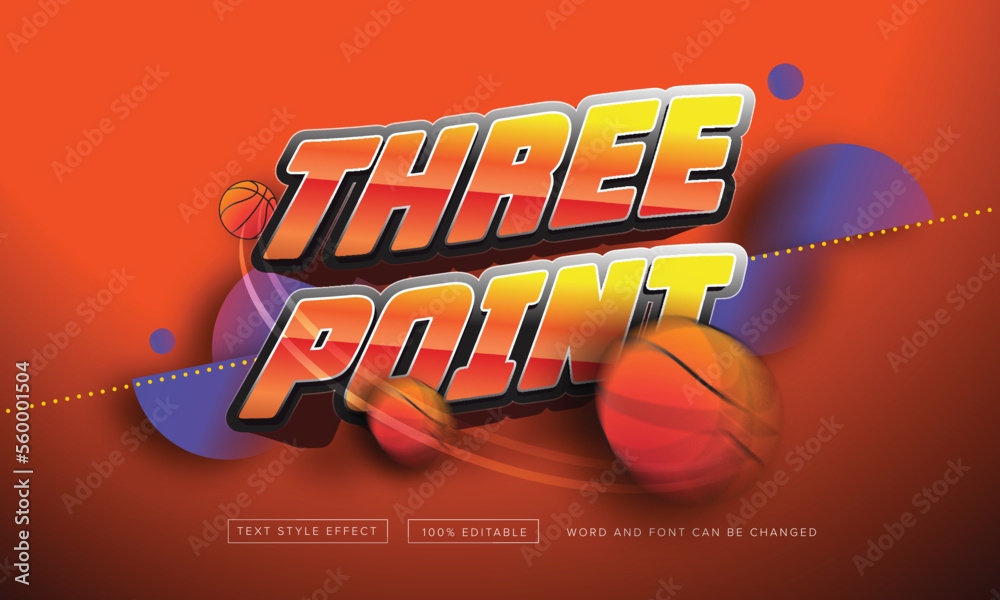 Three Point basketball text effect editable Stock Vector | Adobe Stock