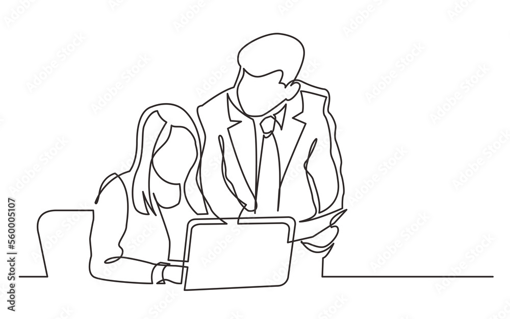 continuous line drawing boss and employee discussing work task - PNG ...