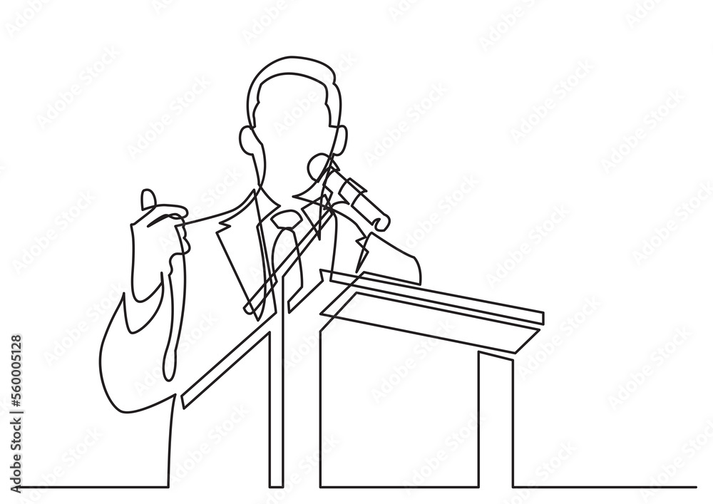 continuous line drawing business coach talking before audience - PNG ...