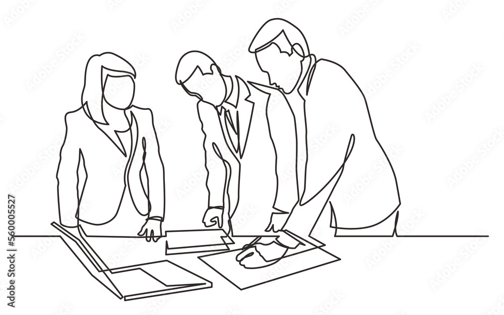 continuous line drawing office workers editing documents - PNG image ...
