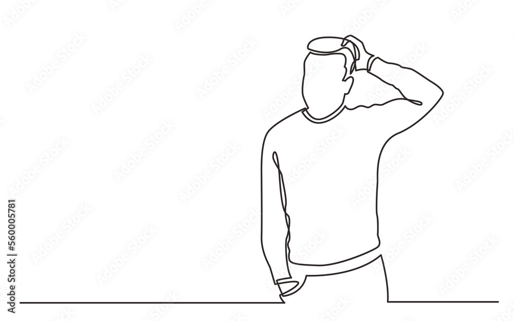 continuous line drawing standing man in difficult situation - PNG image ...