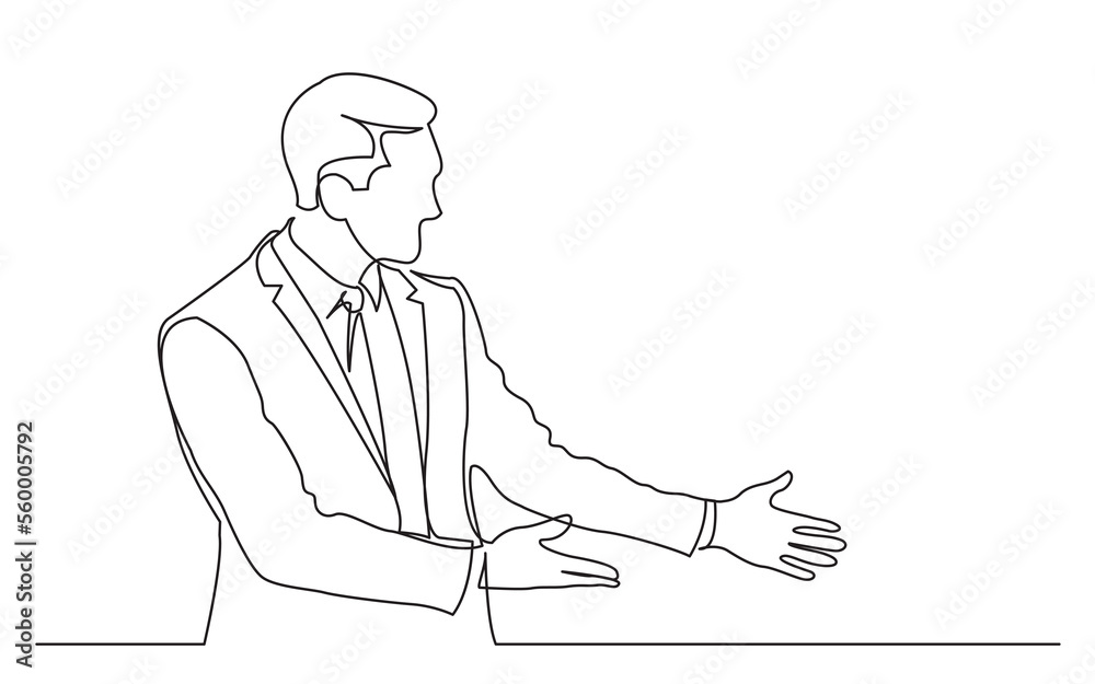 continuous line drawing standing man in suit showing - PNG image with ...