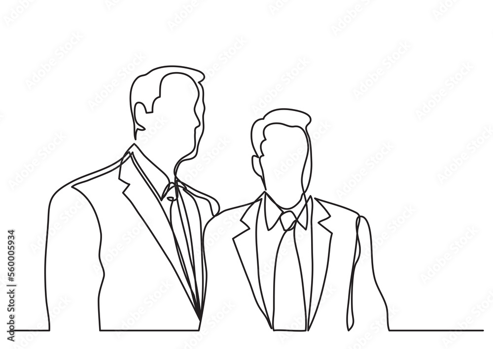 continuous line drawing two business partners - PNG image with ...