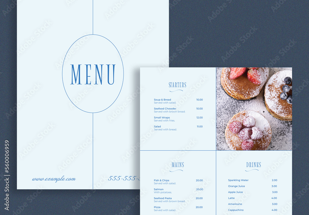 Minimalist Blue Menu Stock Template | Adobe Stock