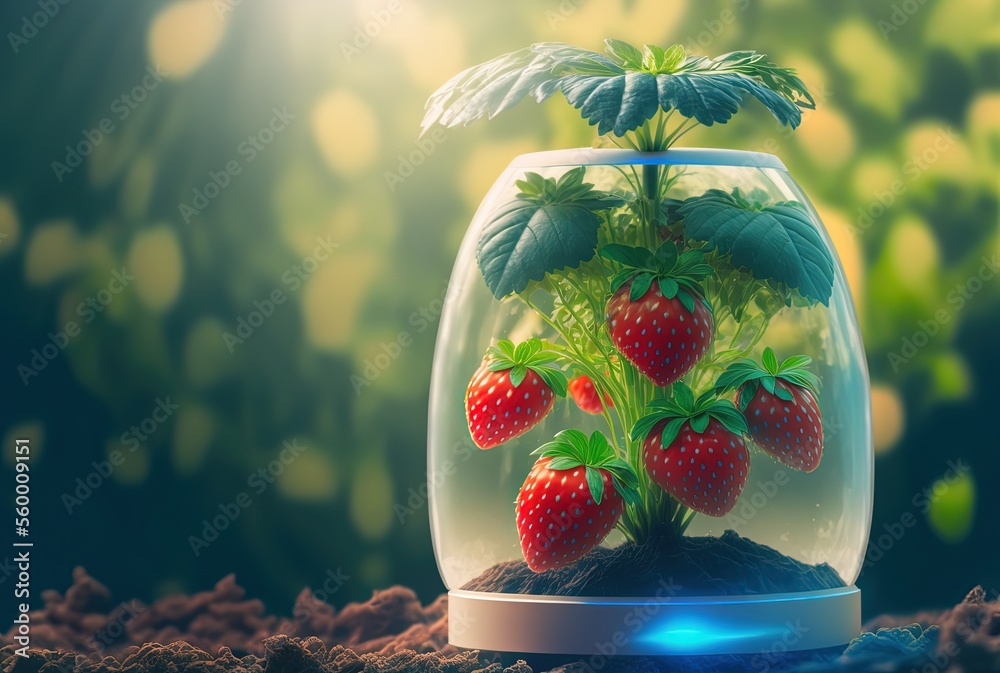 strawberry fruit grow in hi-tech controlling environment with bright ...