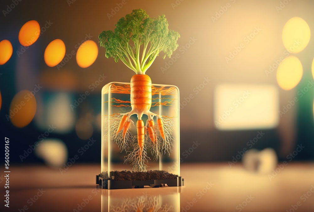 carrot grow in hi-tech controlling environment with bright light in ...