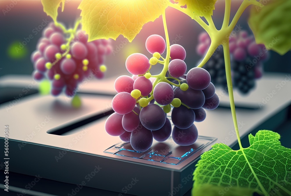 purple grape grow in hi-tech controlling environment with bright light ...
