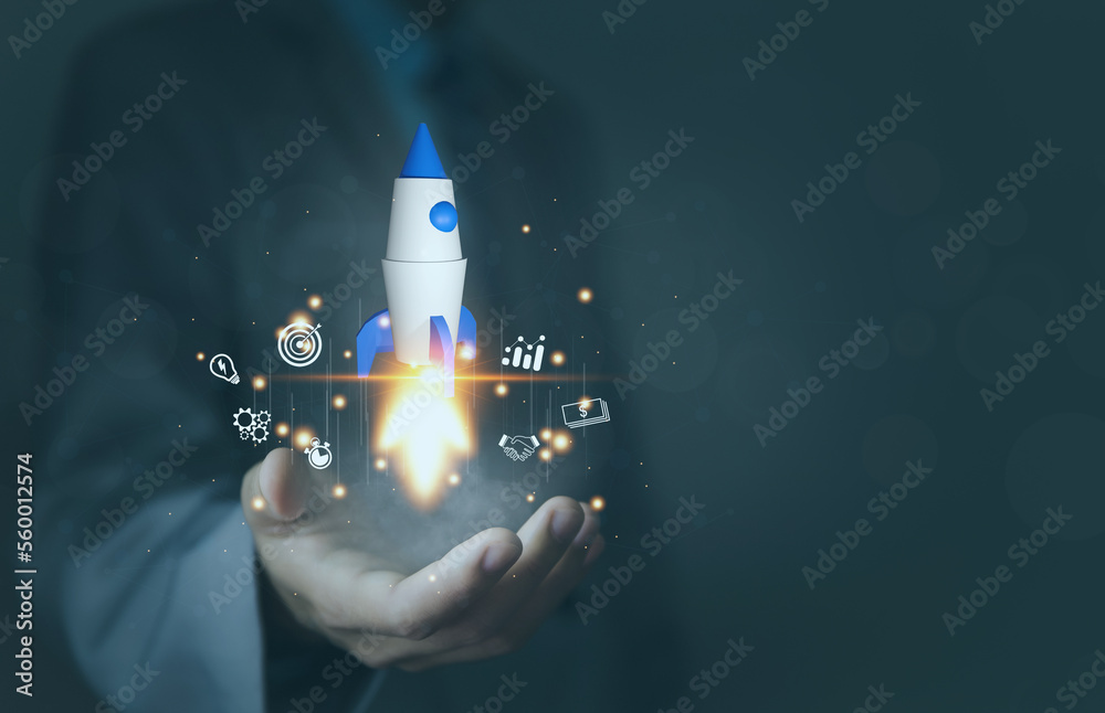 Poster hand shows a rocket and an icon – Tableau | Europosters