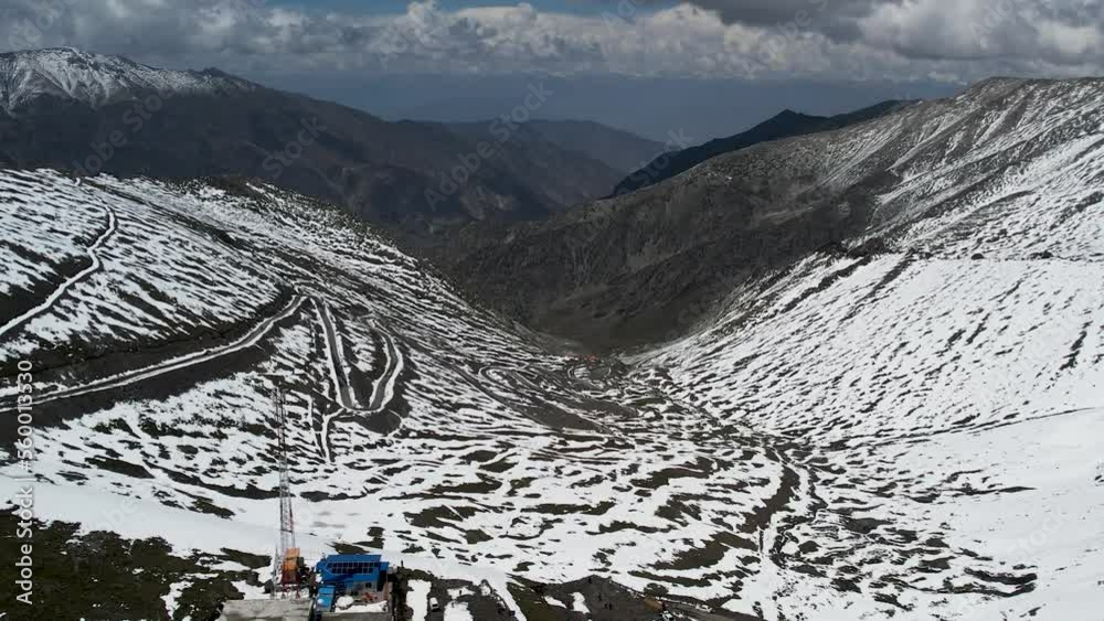 Aerial view of Kaghan to Chillas road through babusar pass during the ...