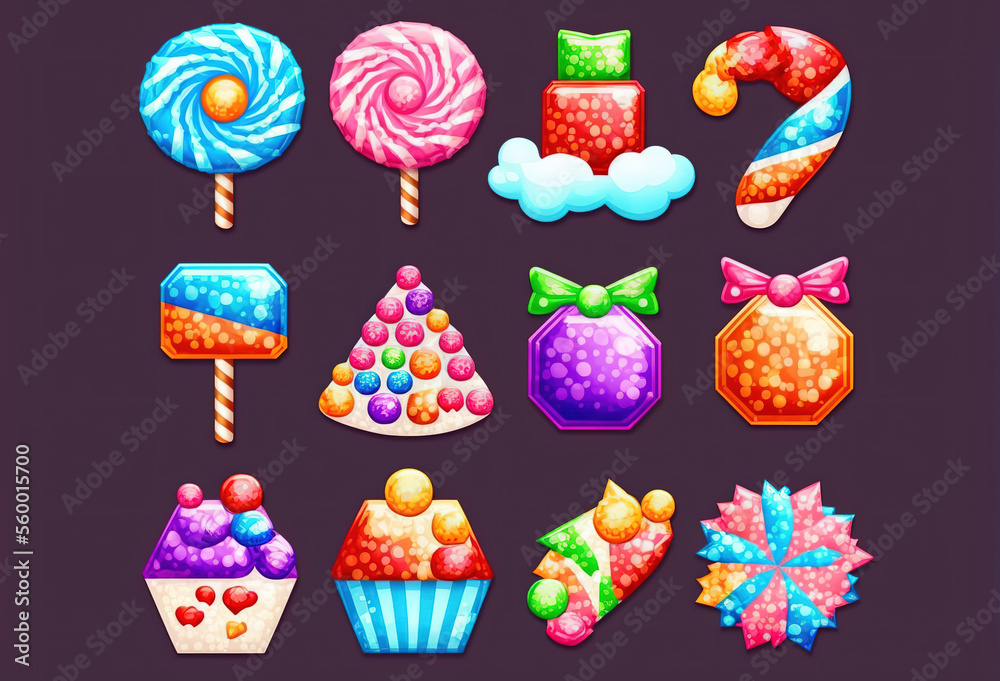 candy sprite sheet & Candy Crush style Generative AI Stock Illustration ...