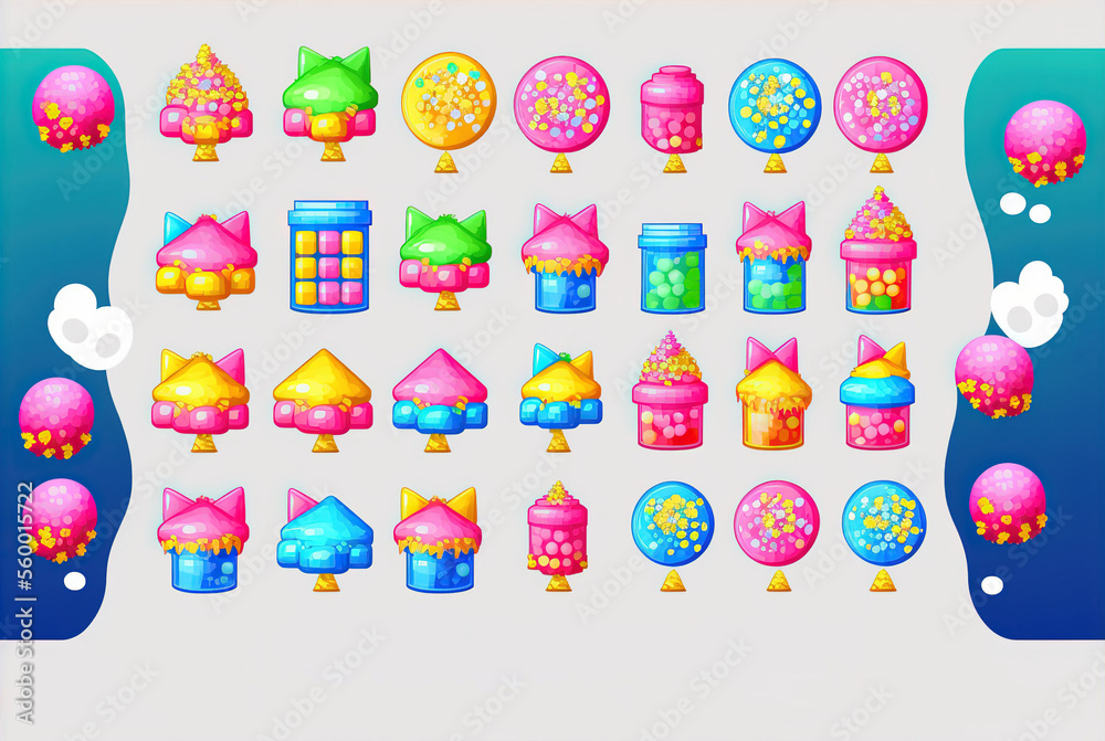 Candy sprite sheet & Candy Crush style Generative AI Stock Illustration ...