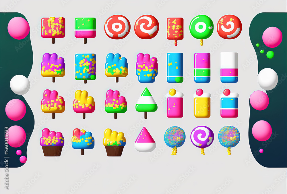 Candy sprite sheet & Candy Crush style Generative AI Stock Illustration ...
