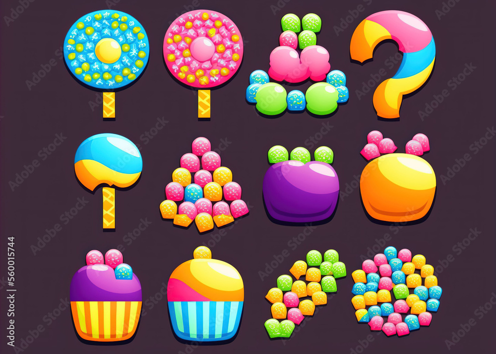 Candy sprite sheet & Candy Crush style Generative AI Stock Illustration ...