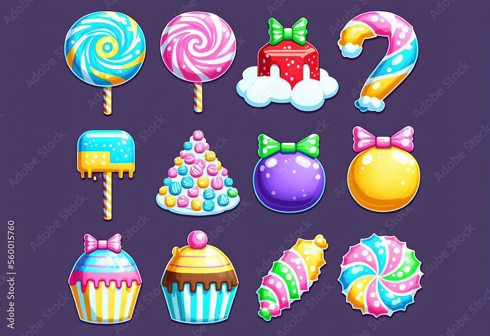 Candy sprite sheet & Candy Crush style Generative AI Stock Illustration ...