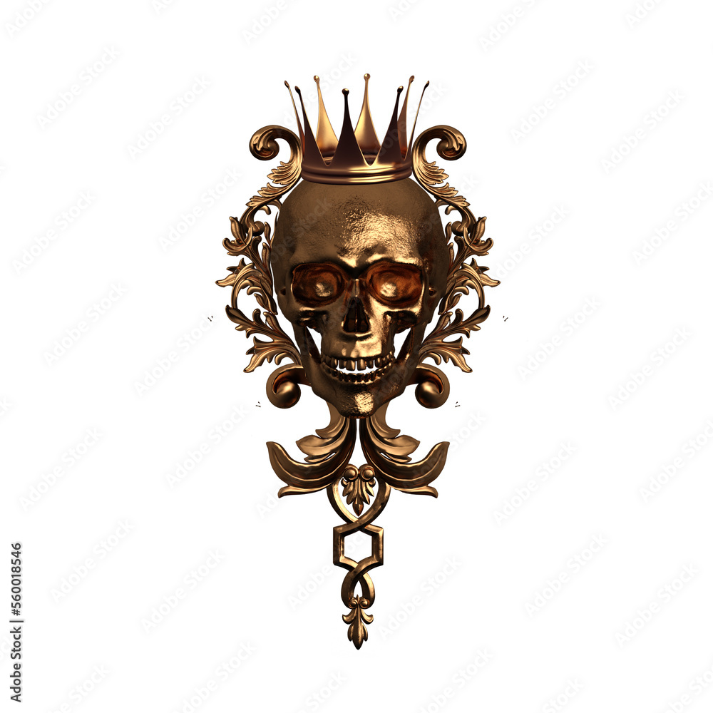 antique baroque golden ornament skull and crown Stock Illustration ...