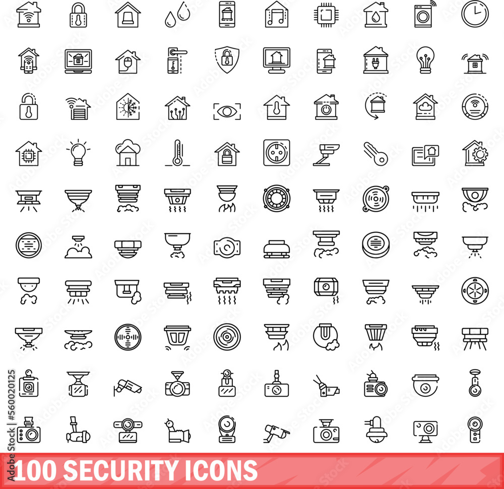 100 security icons set. Outline illustration of 100 security icons ...