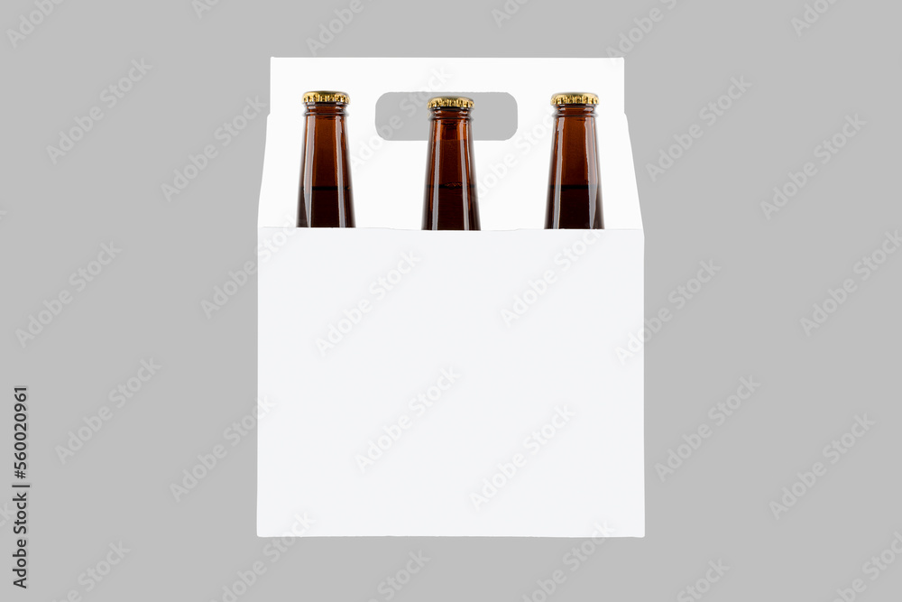 Beer paper box mock up isolated. Blank white case with cold beer ...