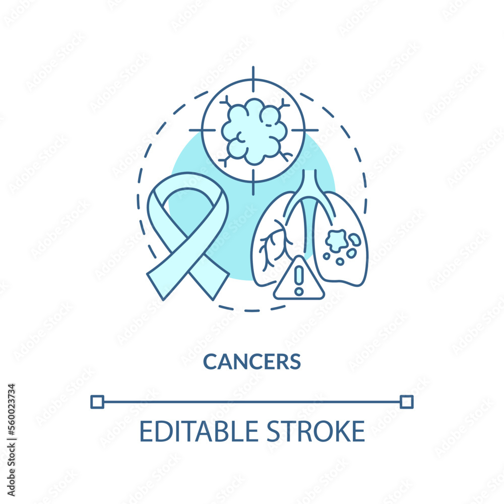Cancers blue concept icon. Abnormal cell growth. Chronic diseases major ...