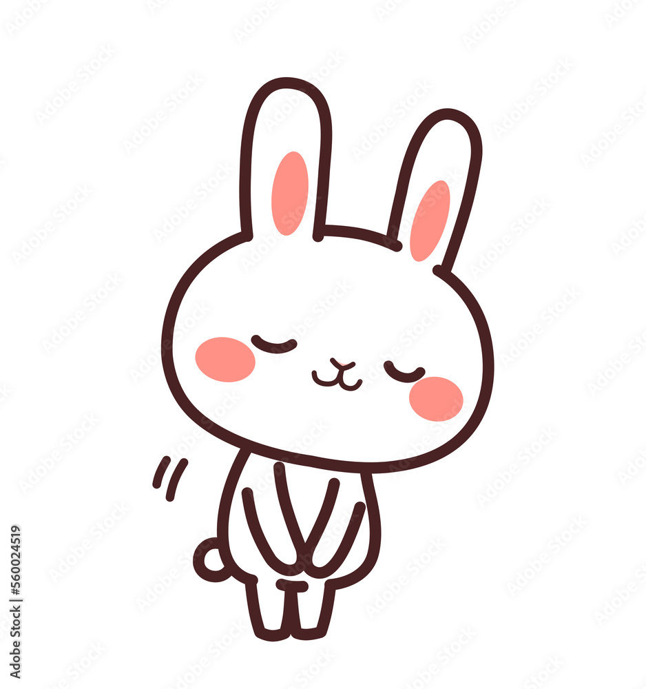お辞儀する兎のかわいいキャラクター 右向き イラスト素材 Stock Illustration Adobe Stock