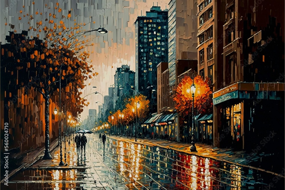 oil on canvas pixelated palette knife painting city landscape,blending ...