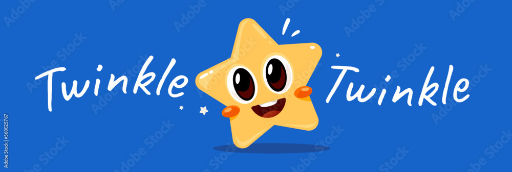 Vector child illustration of smile yellow star on blue color background ...