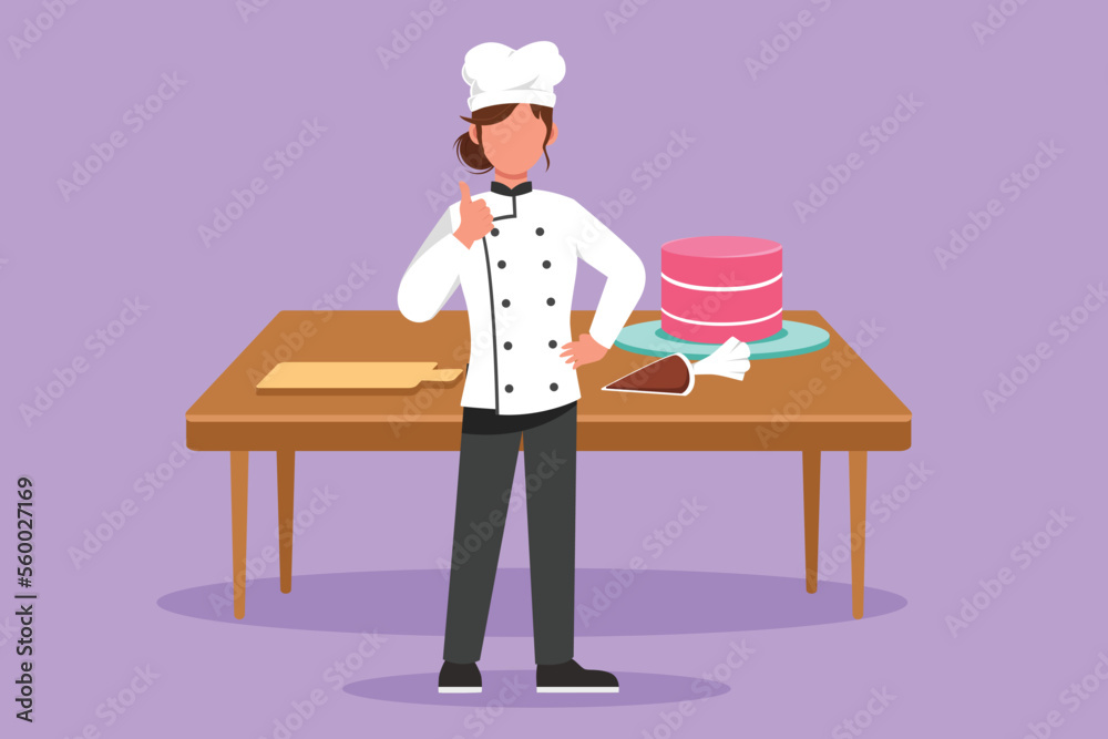 Graphic flat design drawing chef standing with thumbs up gesture and ...