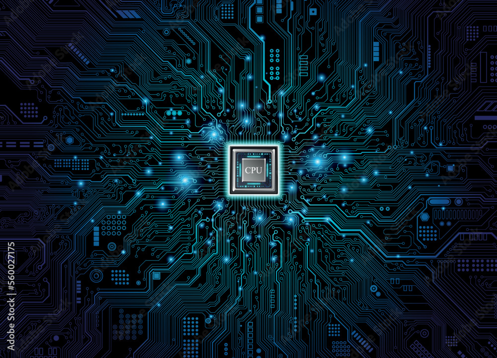 CPU Chip on Motherboard. Central Computer Processors CPU concept. Quantum computer, large data ...