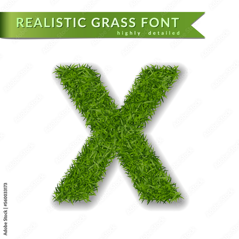 Grass letter X, alphabet 3D design. Capital letter text. Green font ...