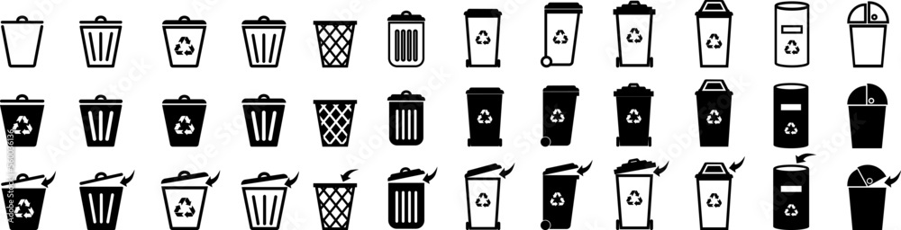 Trash can vector icon set.Bin and trash can png icons.Recycle bin ...