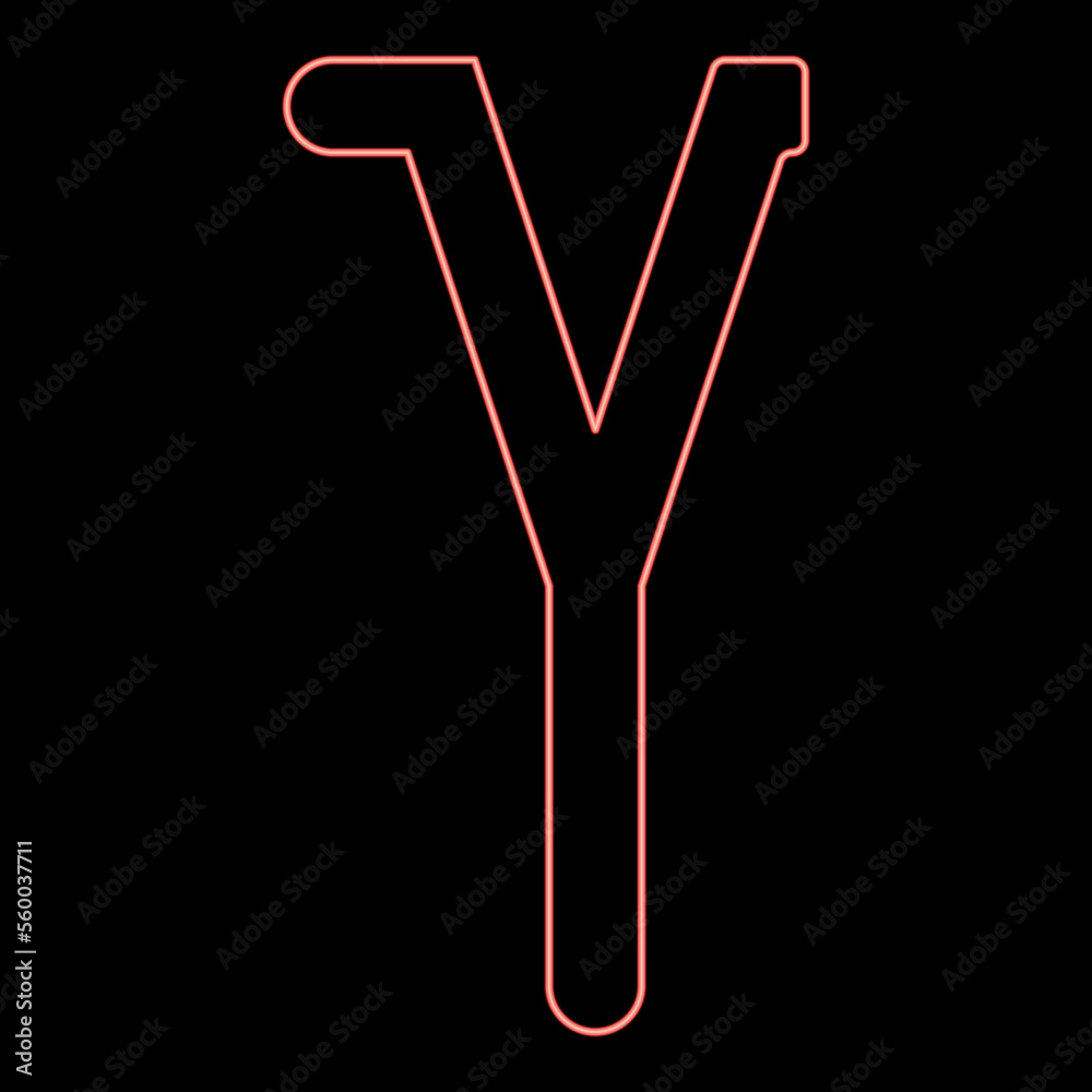 Neon gamma greek symbol small letter lowercase font red color vector ...