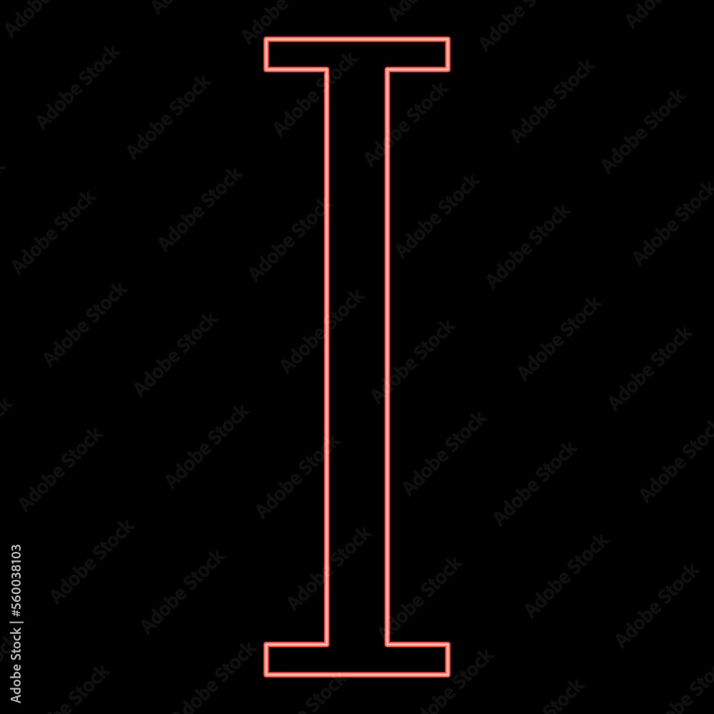 Neon iota greek symbol capital letter uppercase font red color vector ...