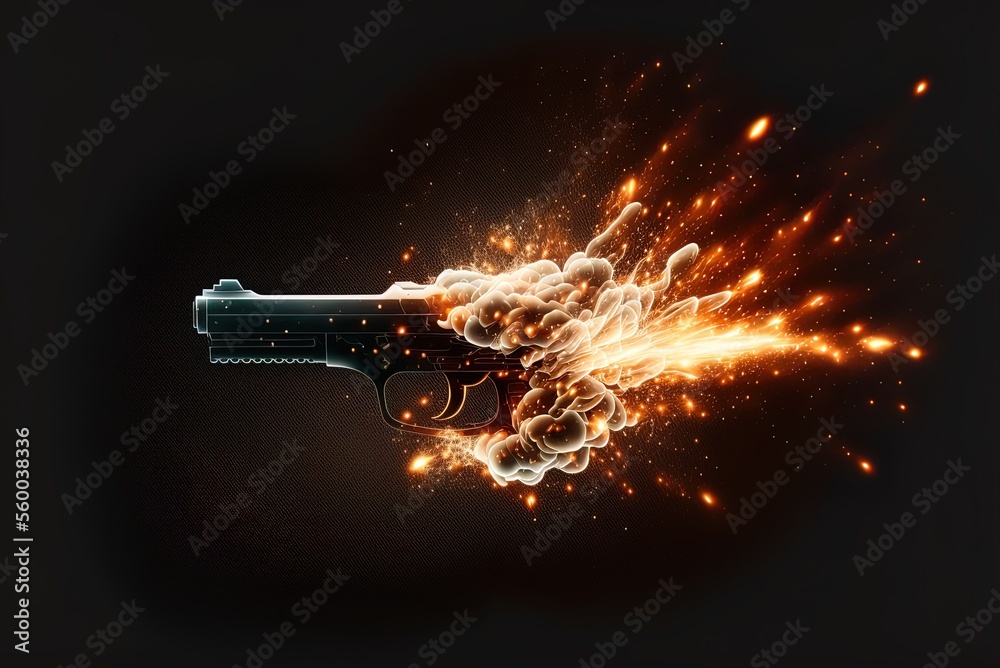 the cannon discharges with a dazzling display of smoke and flame ...