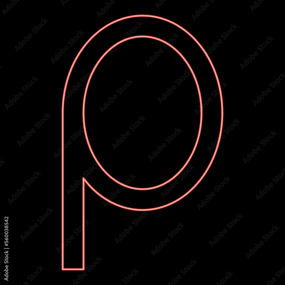 Poster Neon rho greek symbol small letter lowercase font red color ...