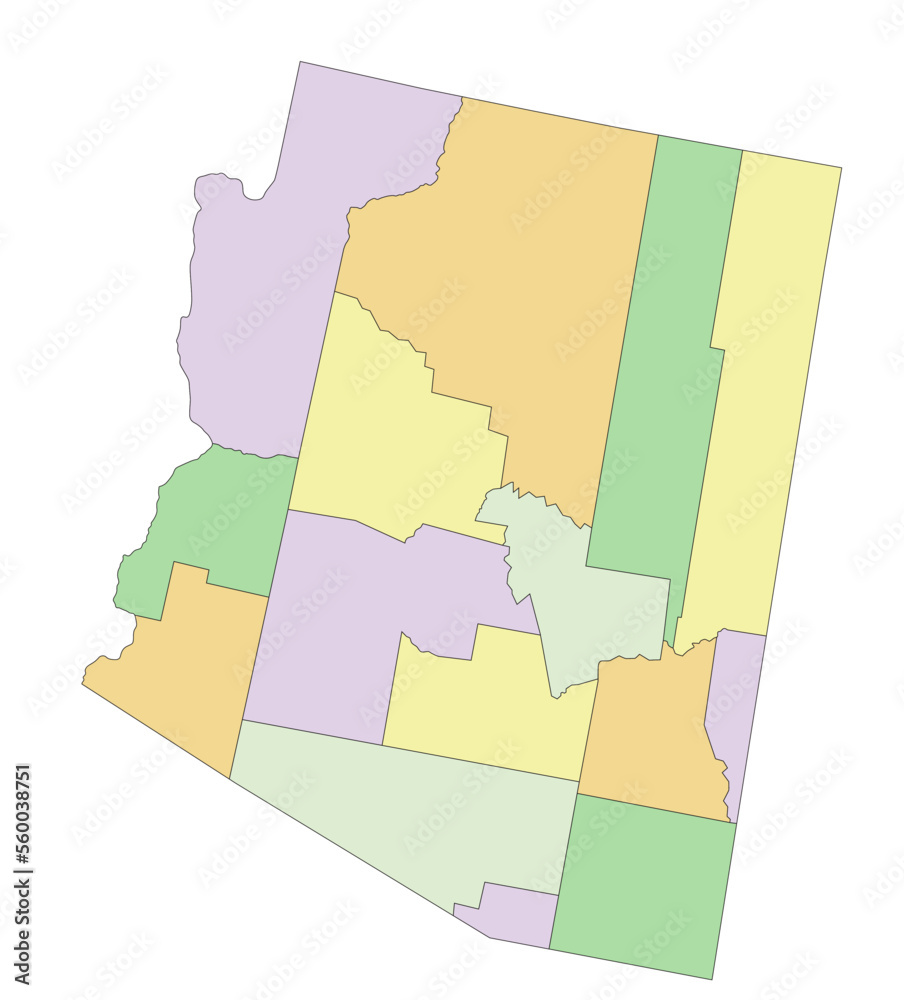 Arizona - Highly detailed editable political map. Stock Vector | Adobe ...